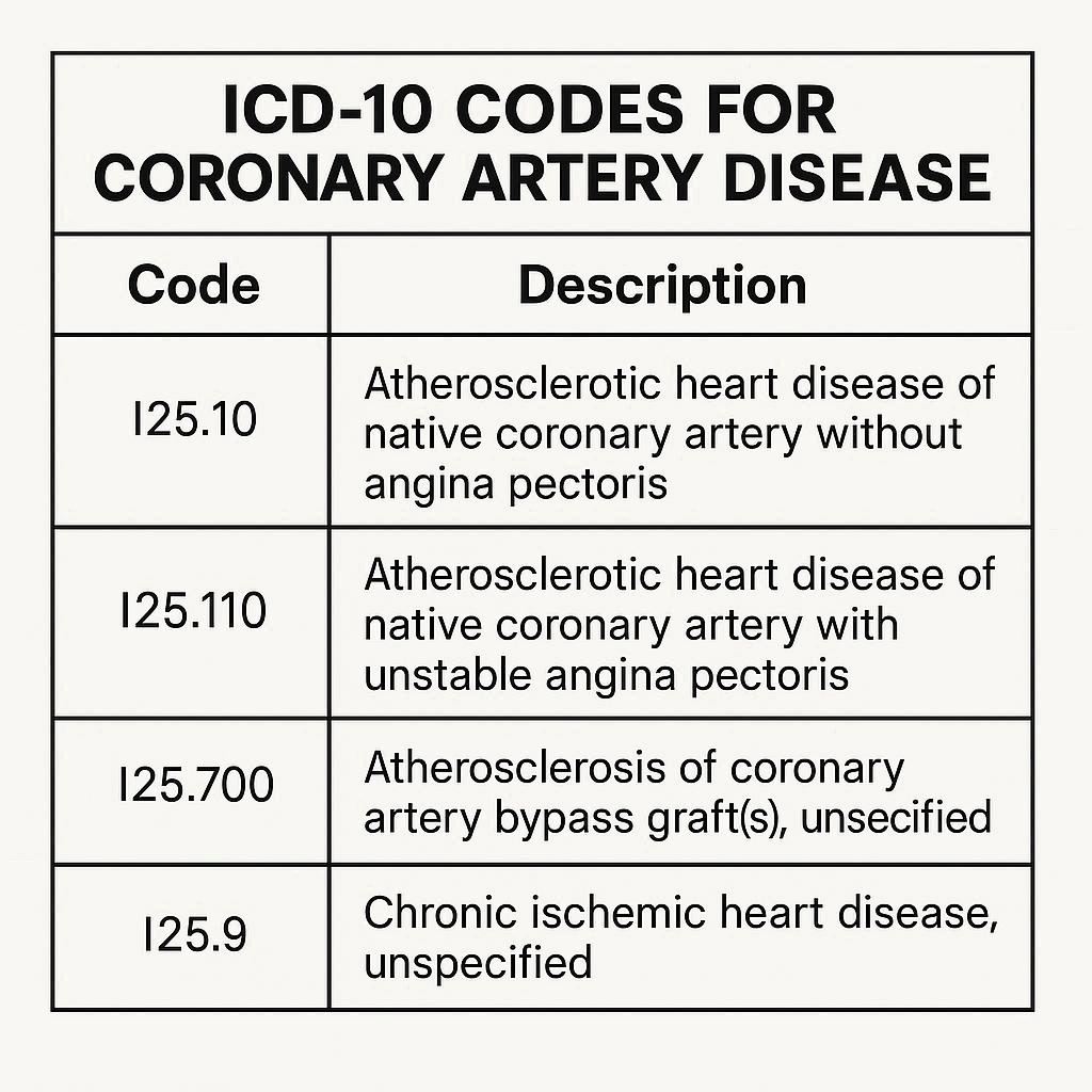 ICD-10 codes for Coronary Artery Disease (CAD) - wmwtl